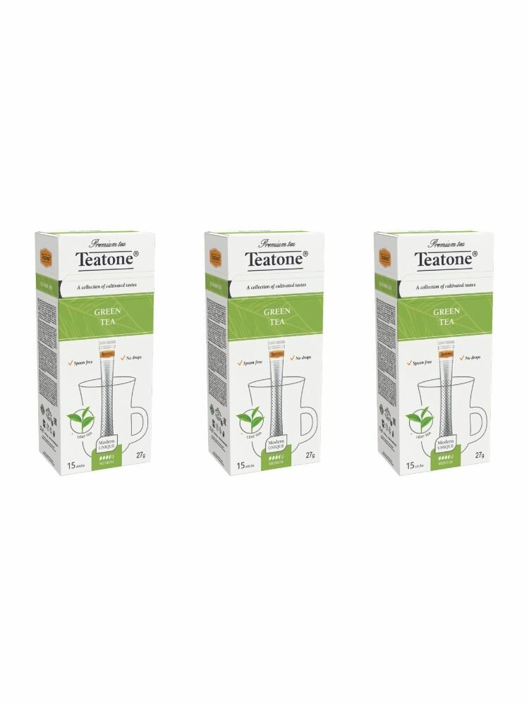 Teatone Чай зеленый в стиках 15 стиков по 1,8 г, 3 шт