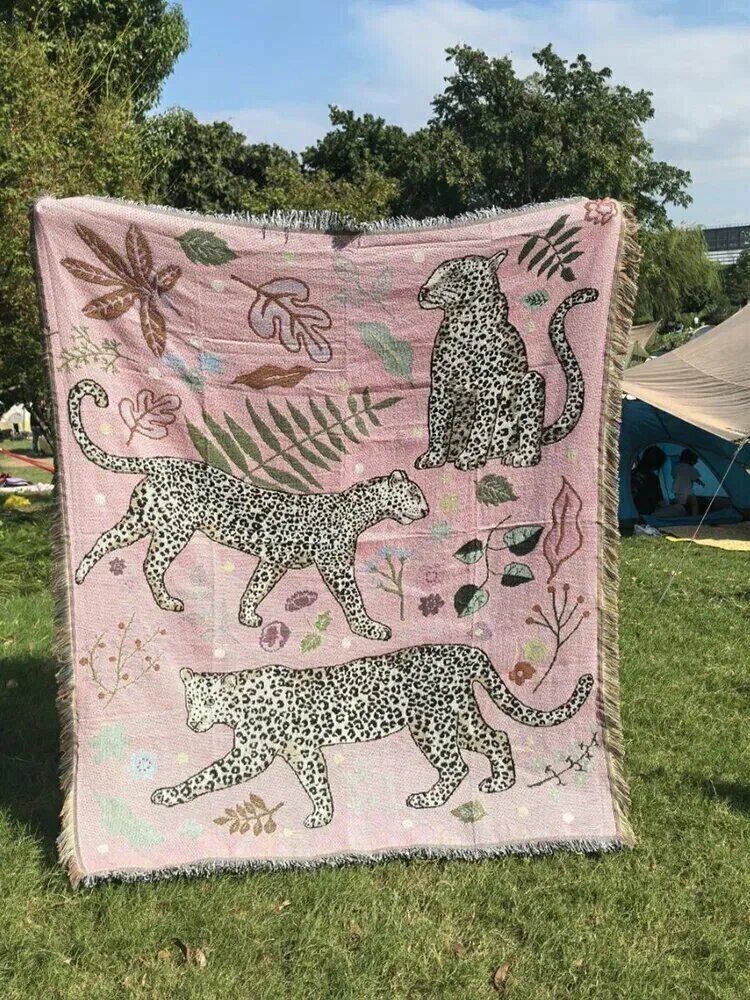 Покрывало плед декоративный, Походное одеяло, Розовый леопард, 130x160 cm