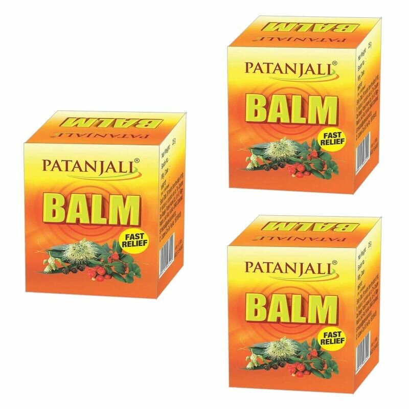 Patanjali Бальзам для тела, Balm Fast Relief, Успокаивающий, 25 гр, 3 уп.