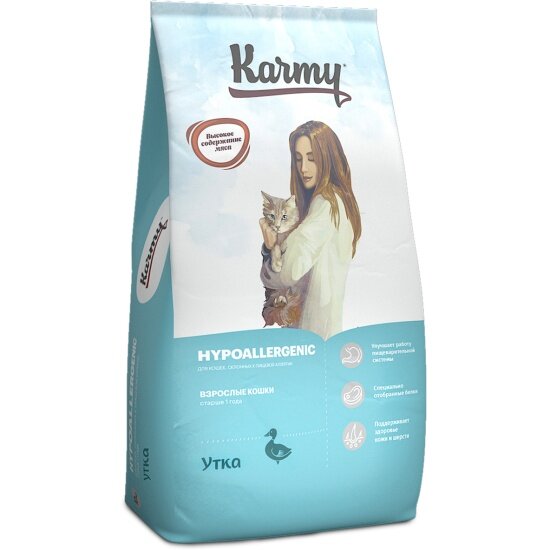 Корм сухой Karmy Hypoallergenic Утка для кошек, склонных к пищевой аллергии, 10 кг