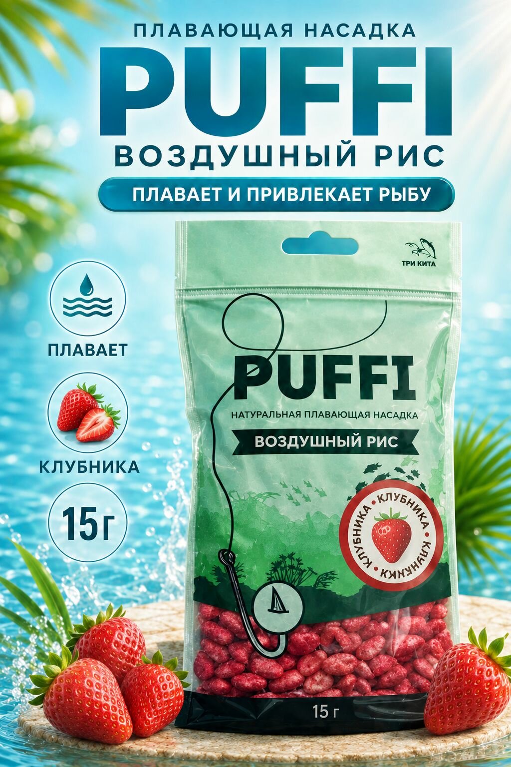PUFFI паффи воздушный рис Клубника 15 г, плавающая наживка на крючок для карася, карпа, леща