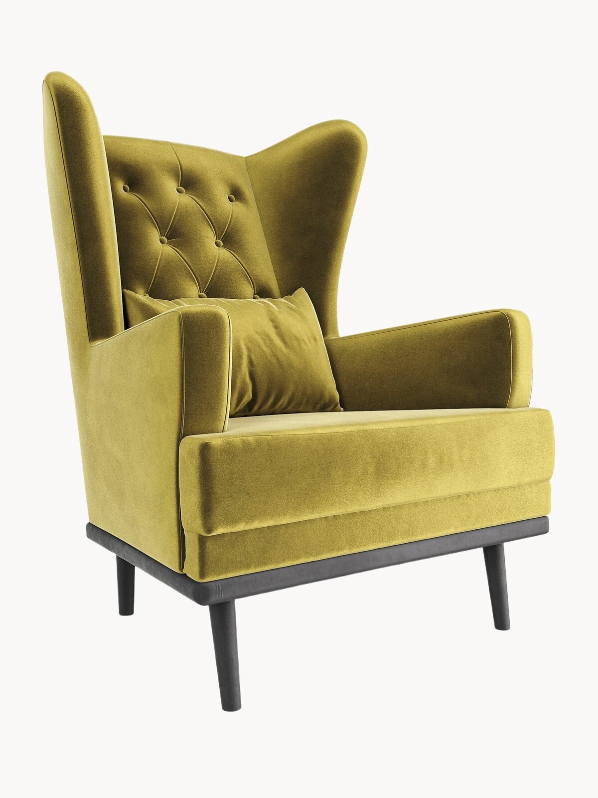 Мягкое кресло с ушами Фантазёр LUXE-7 (Желтый 44) с каретной стяжкой, на высоких ножках, для отдыха и чтения книг. В гостиную, балкон, спальню и переговорную комнату.