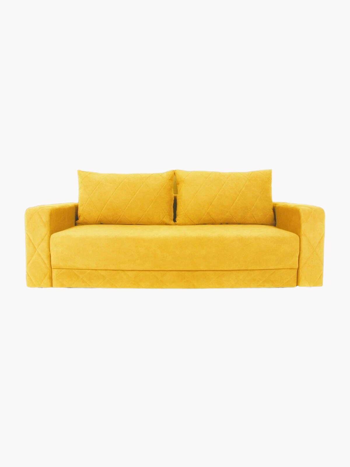 Диван-кровать раскладной двухместный с ящиком для хранения, еврокнижка, велюр горчичный , 231x103x103 см