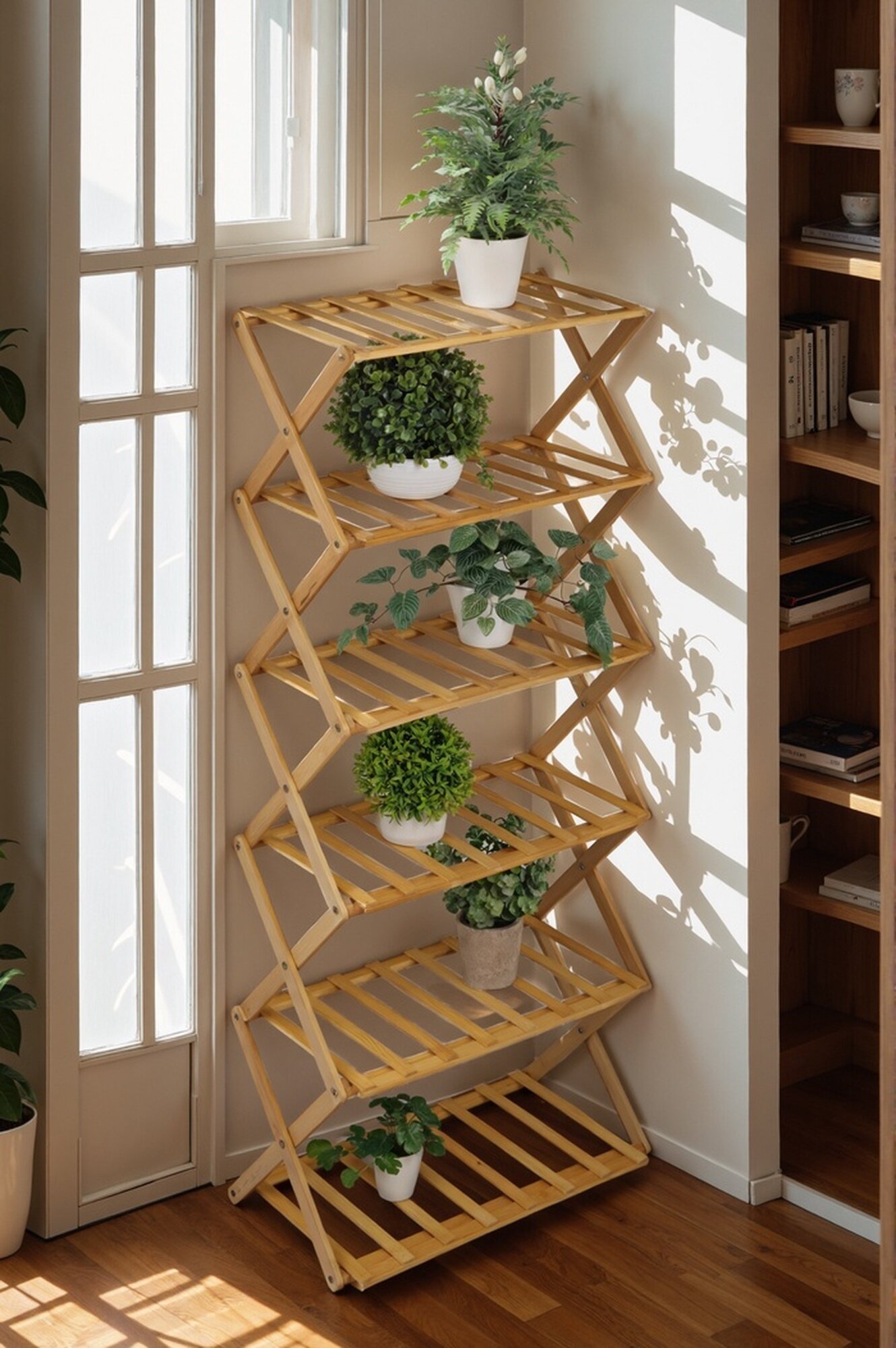 Подставка для цветов Greengo, 6 полок, 50 × 25 × 110 см, напольная, бамбук