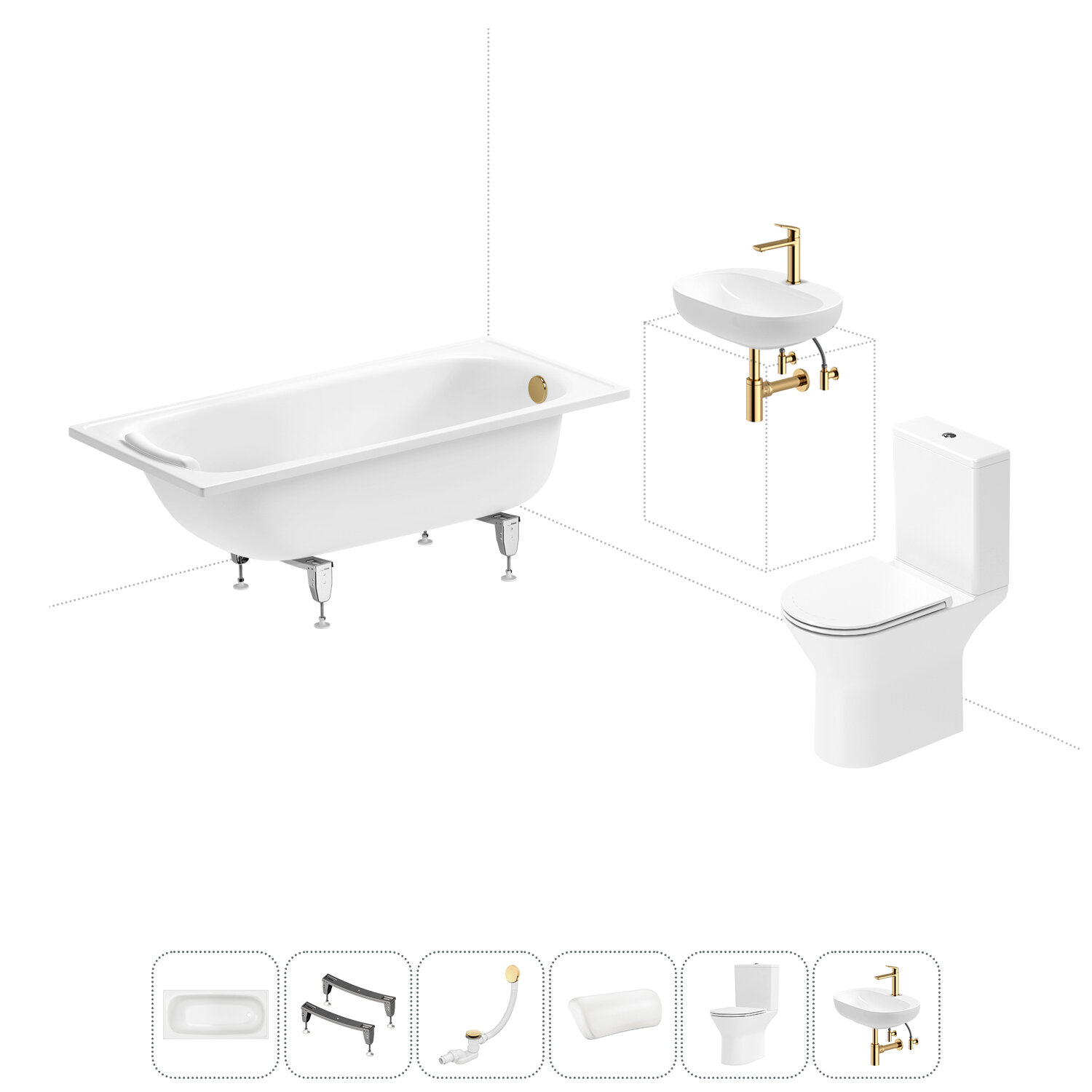 Стальная ванна 150х70 Sanitana BLB Europa 20220636R в наборе 6 в 1: металлическая ванна 150 х 70 см, ножки, слив-перелив, подголовник, унитаз, раковина с комплектом для подключения