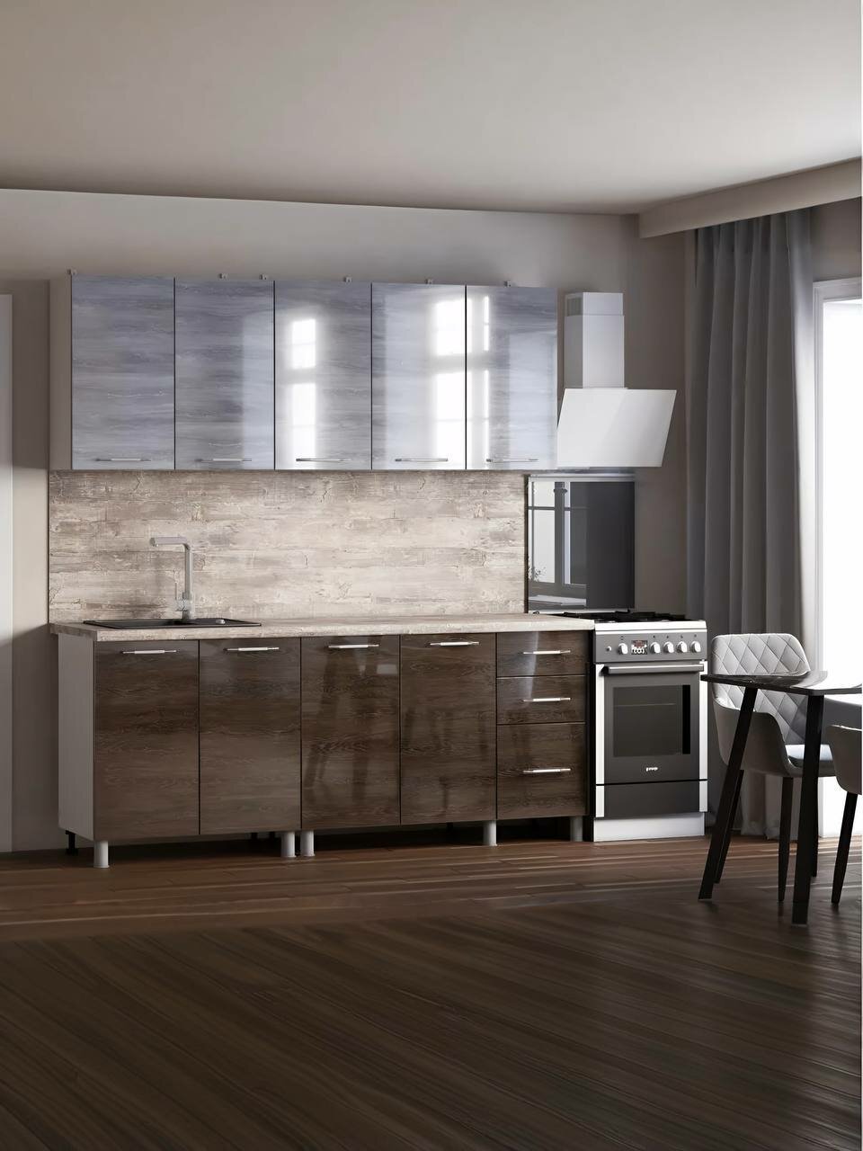 Кухонный гарнитур 2,0м Танго МДФ шале серебро/шале мореный без столешницы для дома и дачи