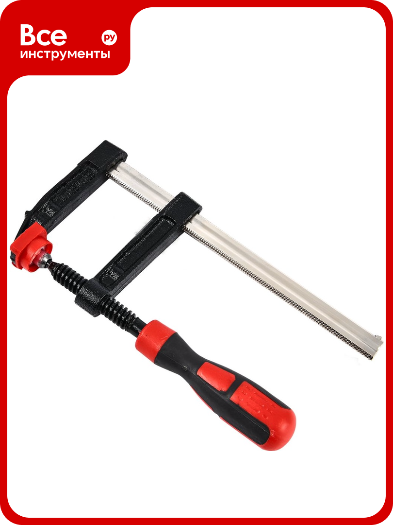 Столярная F-образная струбцина DELI dl110830z усиленная, м, максимальное усилие зажима 3000 Н, резьба 14 мм