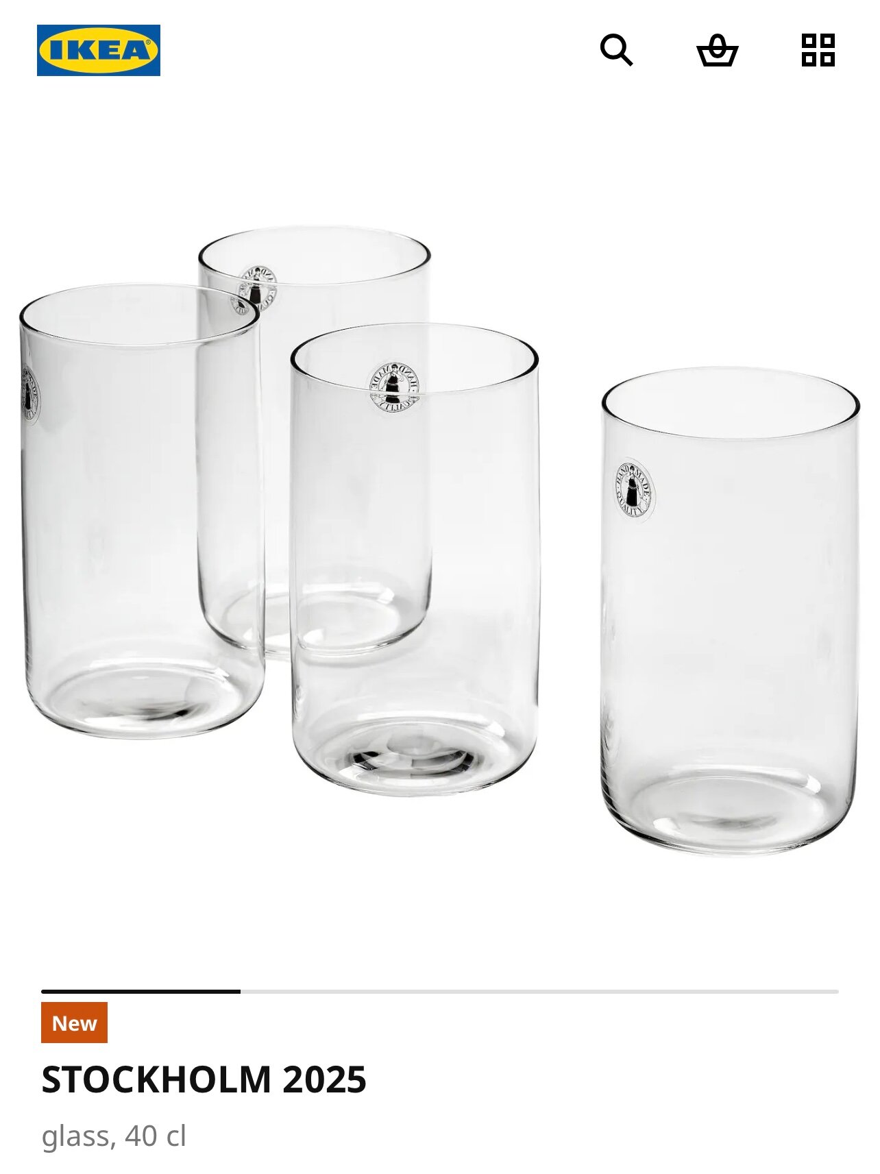 Стакан STOCKHOLM 2025 IKEA, стеклянный, 400 мл, ручная работа