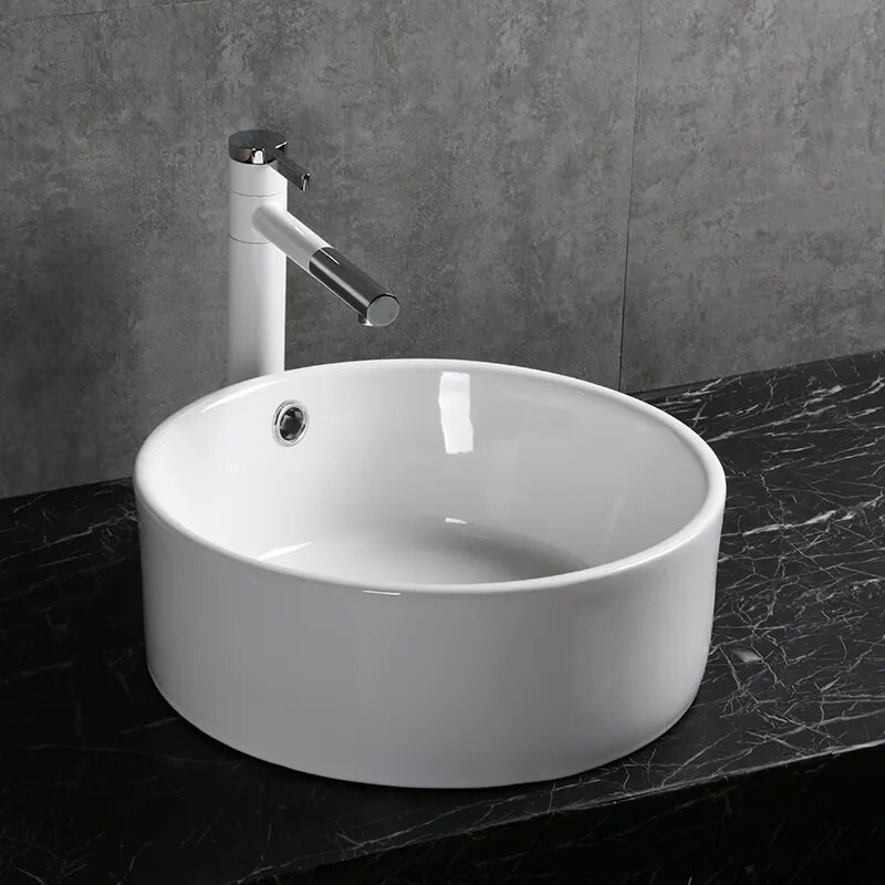 Раковина накладная Ceruttispa CR7022 круглая, с переливом, белая, 42х42х17 см