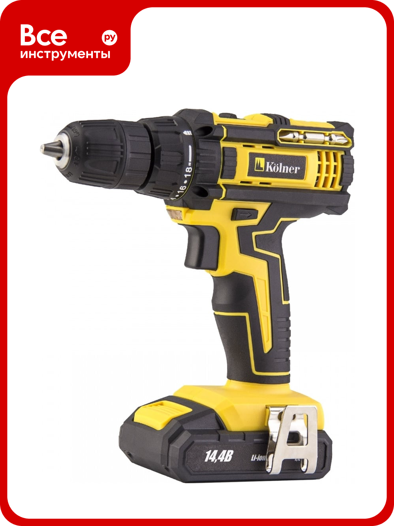 Аккумуляторная дрель-шуруповерт с двумя скоростными режимами, максимальной частотой вращения 1450 об/мин и крутящим моментом 27 Нм для работы с деревом и металлом