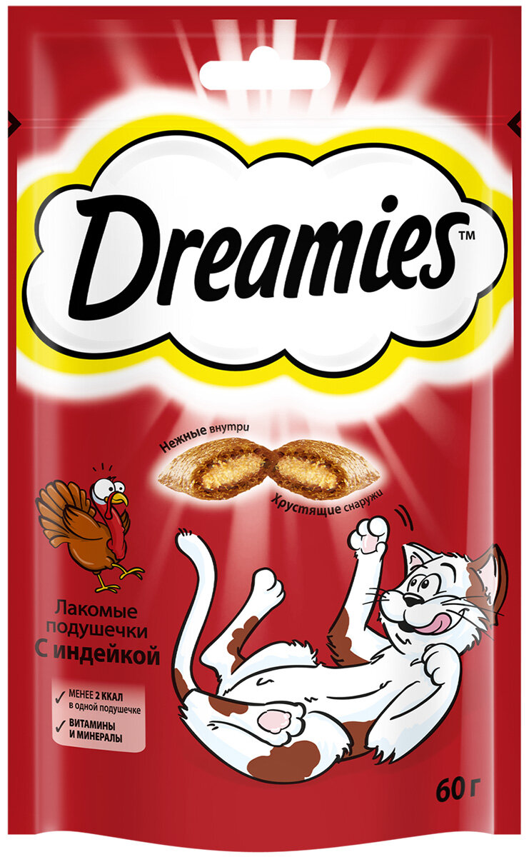 Лакомство DREAMIES для кошек подушечки с индейкой 60 г