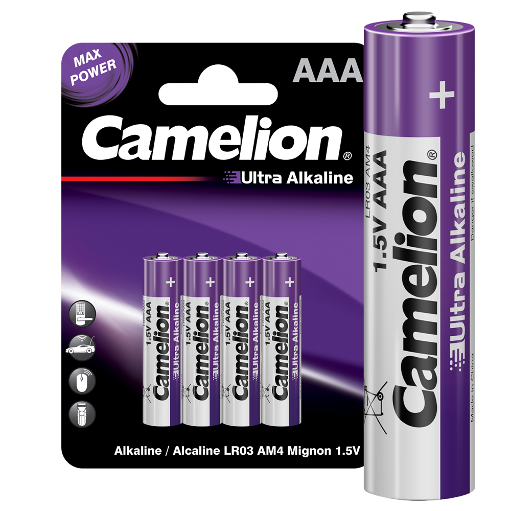 Батарейки Camelion Ultra LR03, щелочные, типоразмер AAA, 1250мАч, в блистере, в упак. 4шт