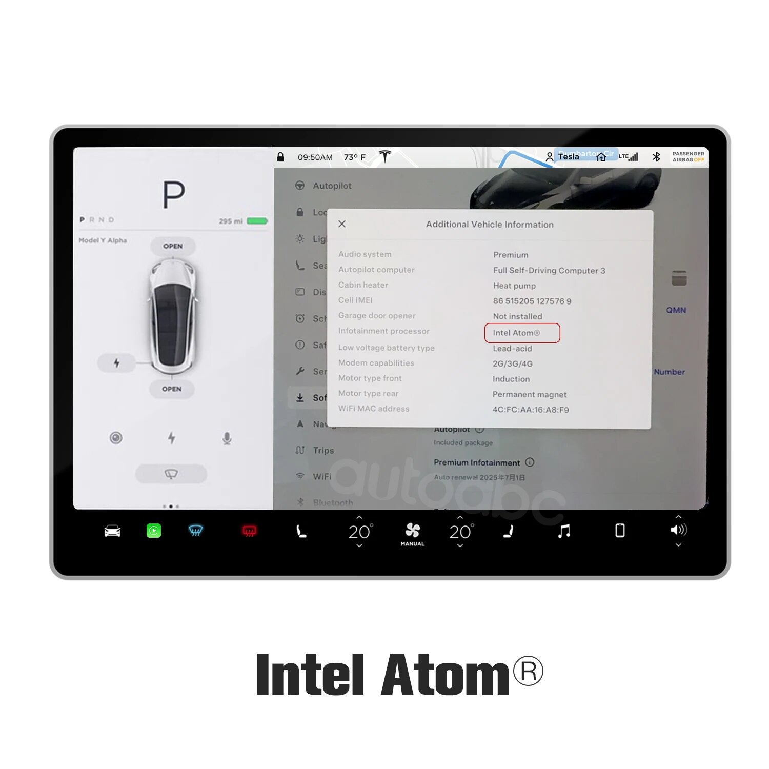 AUTOABC Беспроводной CarPlay и Android Auto для Tesla Model 3 и Model Y с For Tesla Intel
