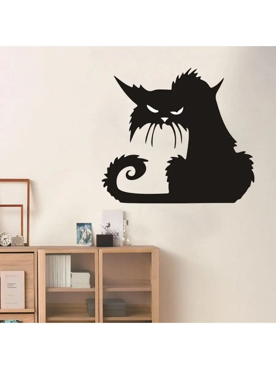 Наклейка на стену для декора интерьерная Злой кот