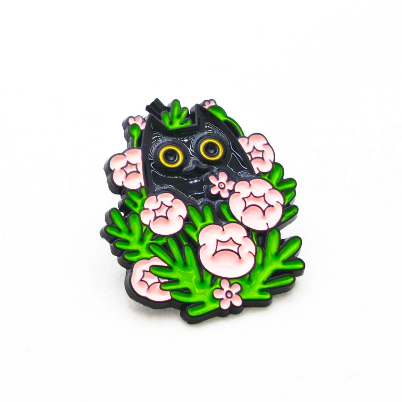 Значок на одежду, рюкзак и сумки " Черный кот в горшке с растением 08 "/ 1 шт.