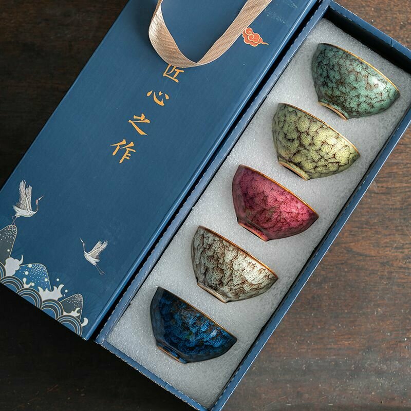 Набор чайных чаш «Сердце мастерства» — Керамика с мраморным узором, подарочный набор