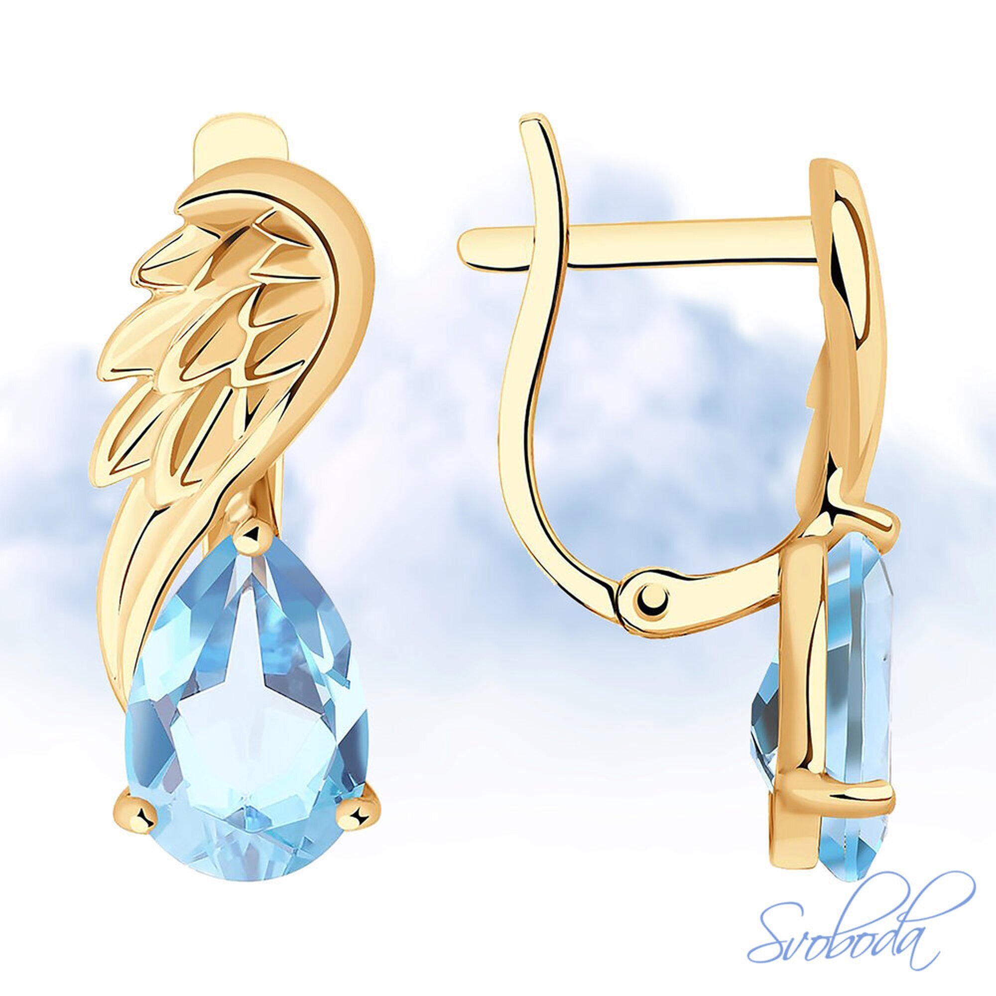 Серьги, красное золото, 585 проба, топаз