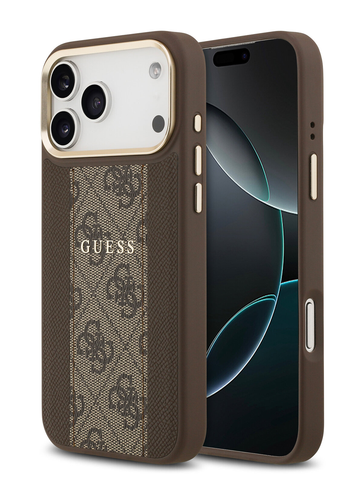 Чехол Guess на iPhone 17 Pro Max, с магнитами MagSafe, из экокожи 4G Stripe, коричневый