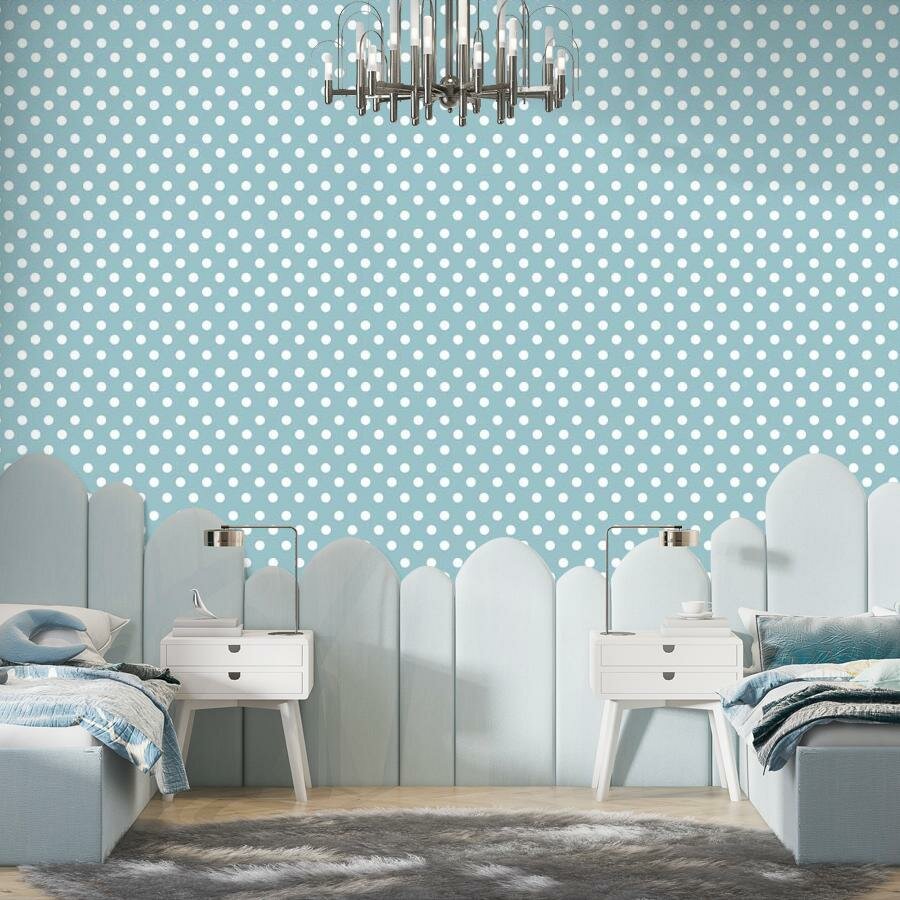 Фотообои Голубой фон в горошек 14-619-M-Холст 270 x 300 см (ВхШ) Бесшовные, флизелиновые, влагостойкие обои MasterFresok