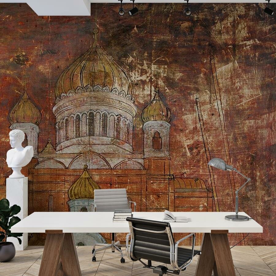 Фотообои Храм в огне 14-718-S-Флок 270 x 200 см (ВхШ) Бесшовные, флизелиновые, влагостойкие обои MasterFresok