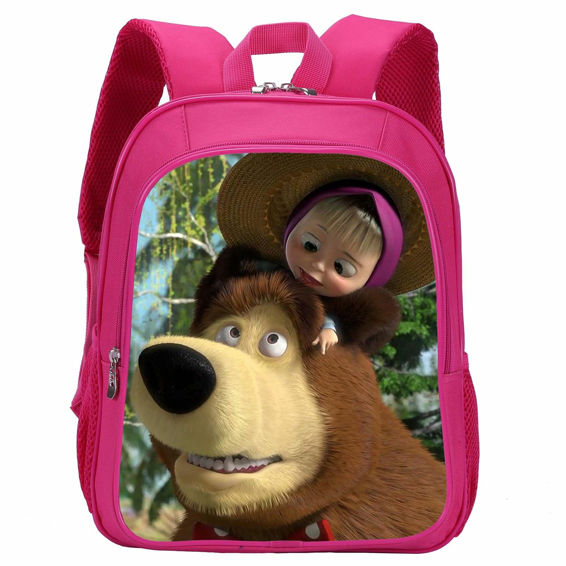 Рюкзак детский Маша и Медведь розовый, 13 дюймов, двухсекционный для девочек в детский сад и начальную школу