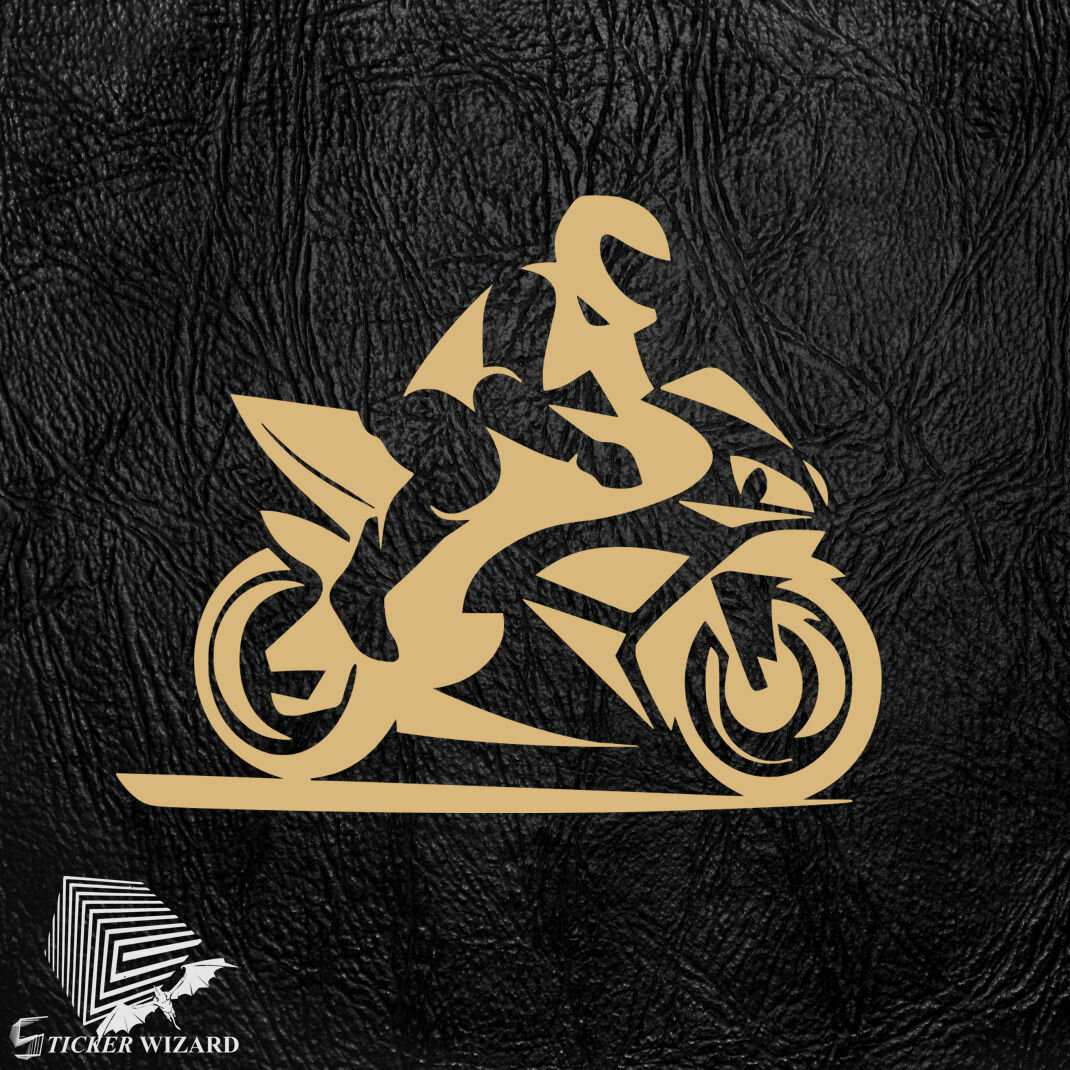 Наклейка виниловая на прозрачной основе (бежевая) "мотоциклист спортивный мотоцикл "