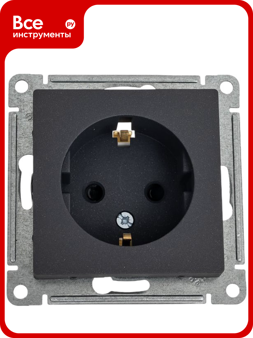 Механизм розетки Systeme Electric Atlasdesign базальт с заземлением, со шторками, 16а, ATN001445, пластиковая