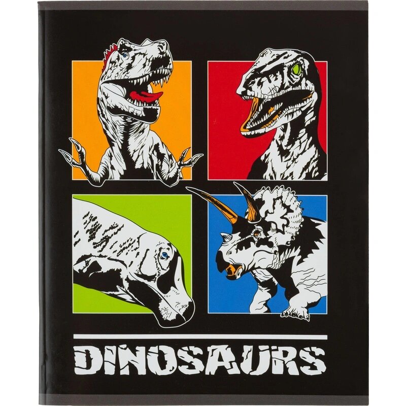 Тетрадь общая А5 48л №1School Dinosaurs, клет, скреп, ВД-лак