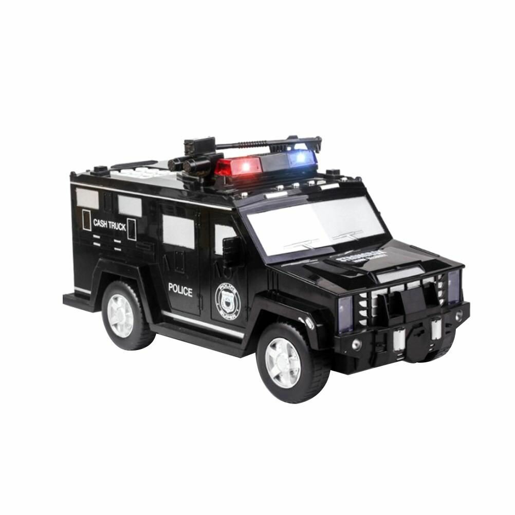 Детская копилка Черный бронированный автомобиль с музыкой и светом, забавная копилка для мальчиков, имитация грузовика для экономии денег