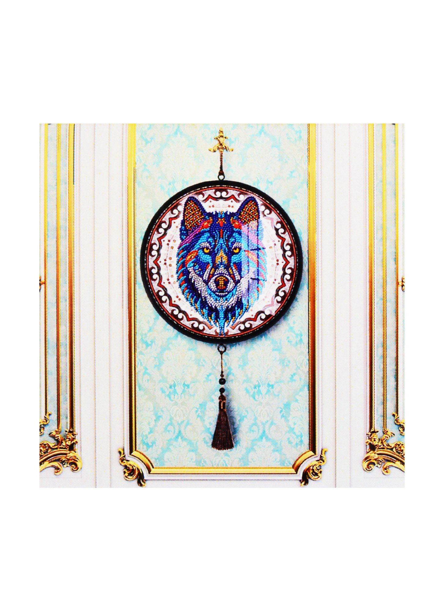 Алмазная мозаика с подрамником Яркий волк (YKH32) (кругл./d=24см) (с част. заполн.) (камни разн. форм) (9цв) (Рыжий Кот) (3+) (коробка)