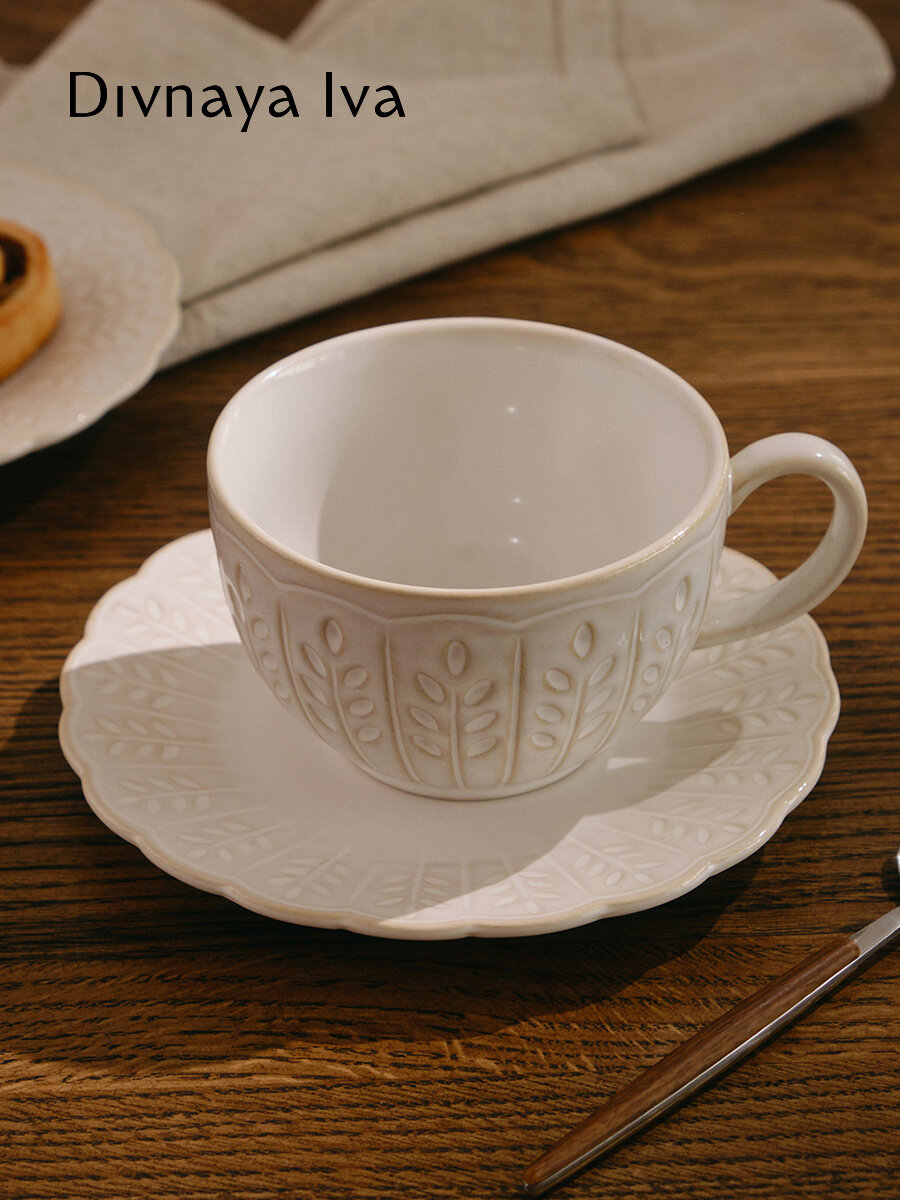 Чайная пара фарфор, чашка и блюдце, узор колоски Divnaya Iva