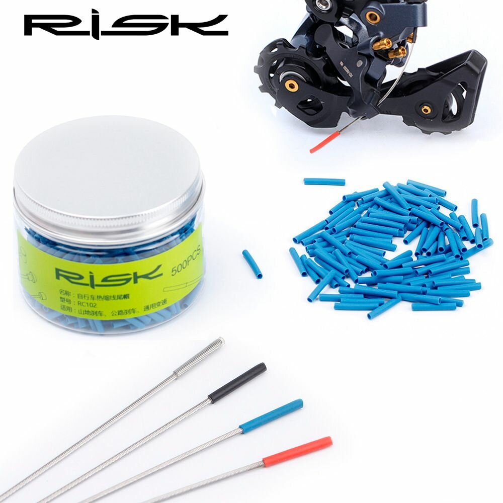 Термоусадочный наконечник троса RISK синий, 20 шт (концевик троса переключения / тормоза универсальный)