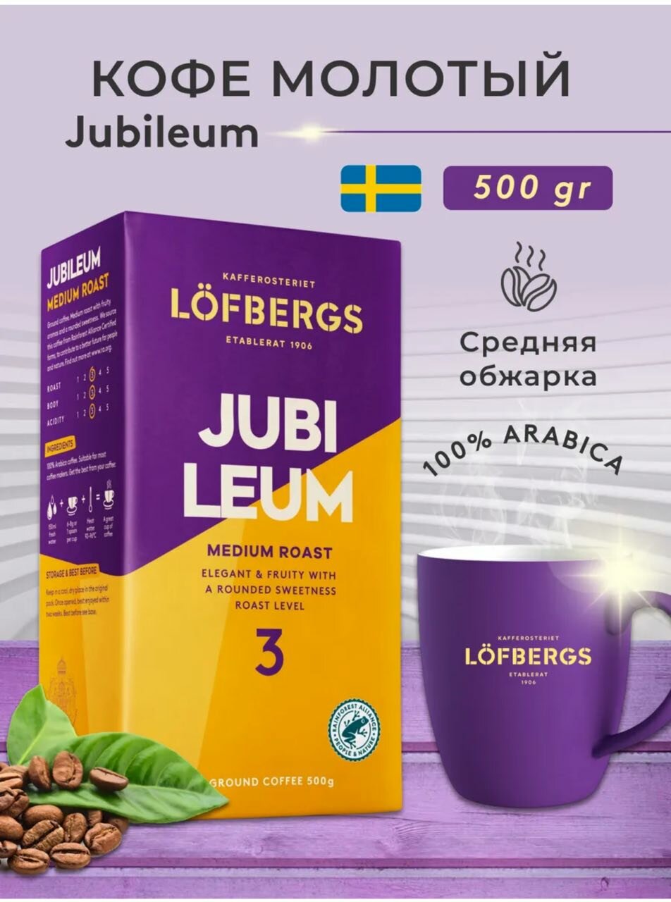 Кофе молотый арабика Lofbergs Jubileum №3, 500 гр, Швеция