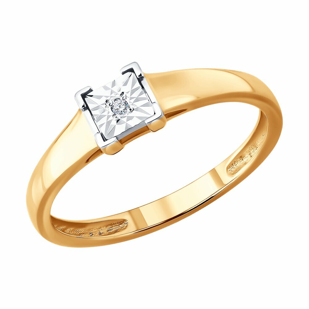 Кольцо, комбинированное золото, 585 проба, бриллиант