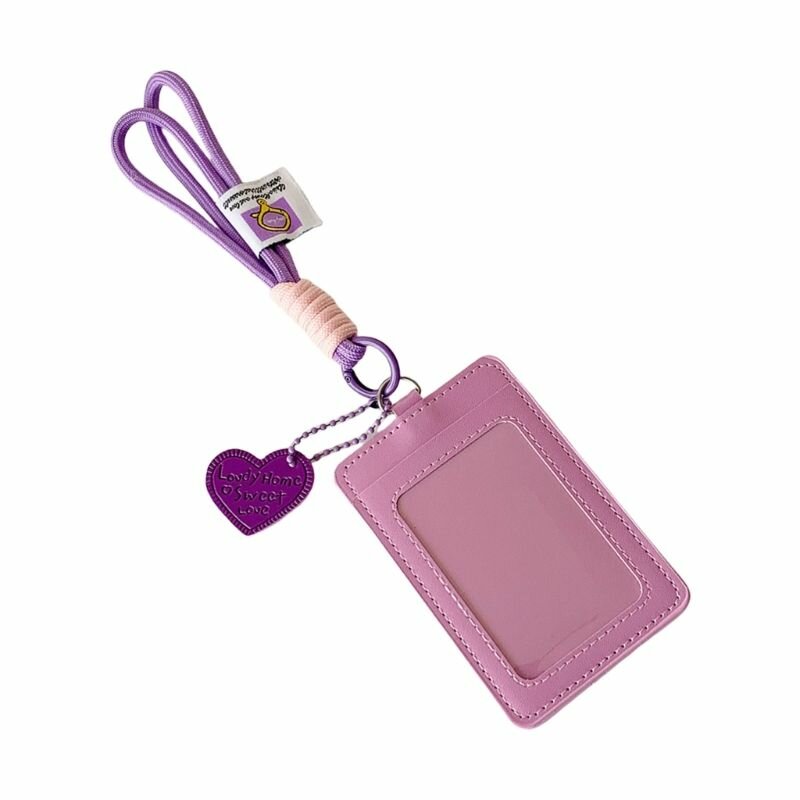 Держатель для карт с двумя слотами на шнурке девочек, однотонный держатель карт-фиолетовый
