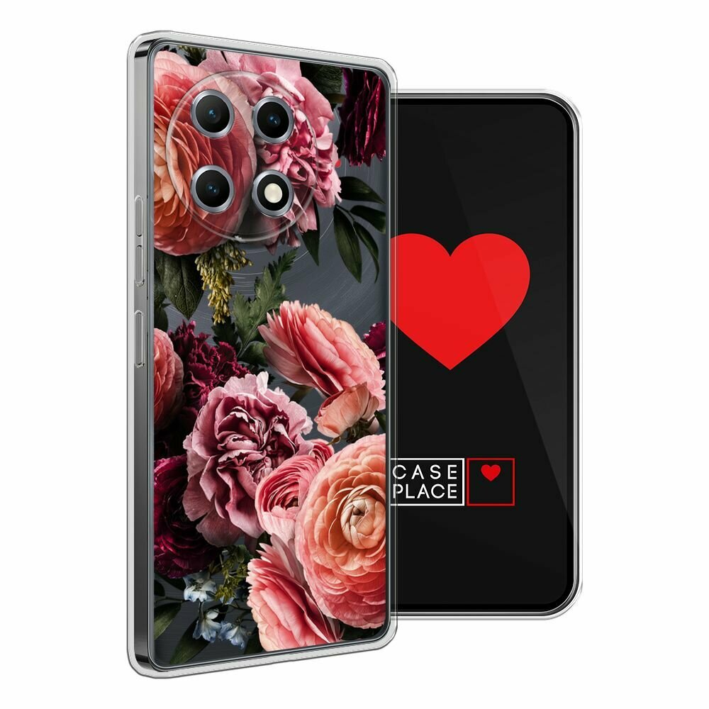 Чехол на Tecno Camon 30S / Текно Камон 30S с принтом "Бордовые винтажные цветы", прозрачный — фото 1