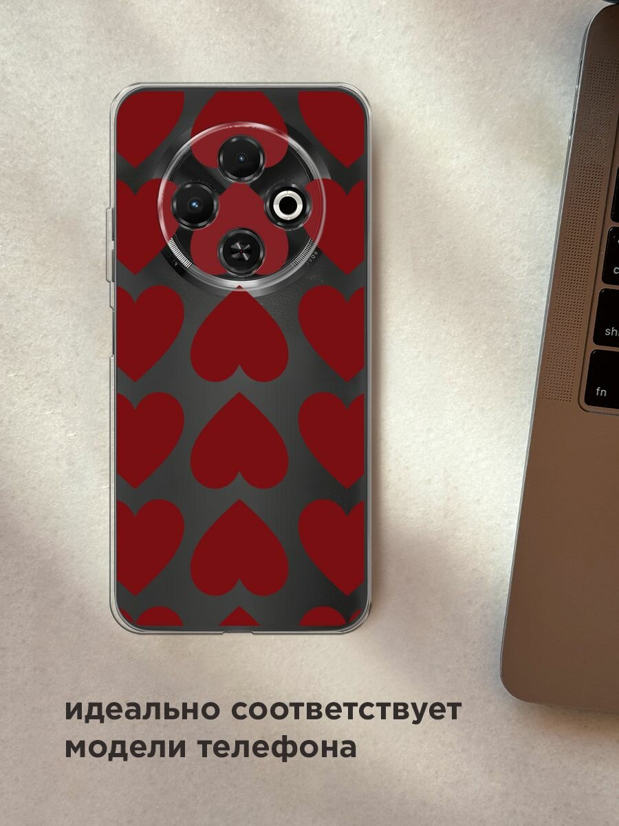 Чехол на Tecno Spark 30C / Текно Спарк 30C с принтом "Ряды сердечек паттерн - 14 февраля", прозрачный — фото 1