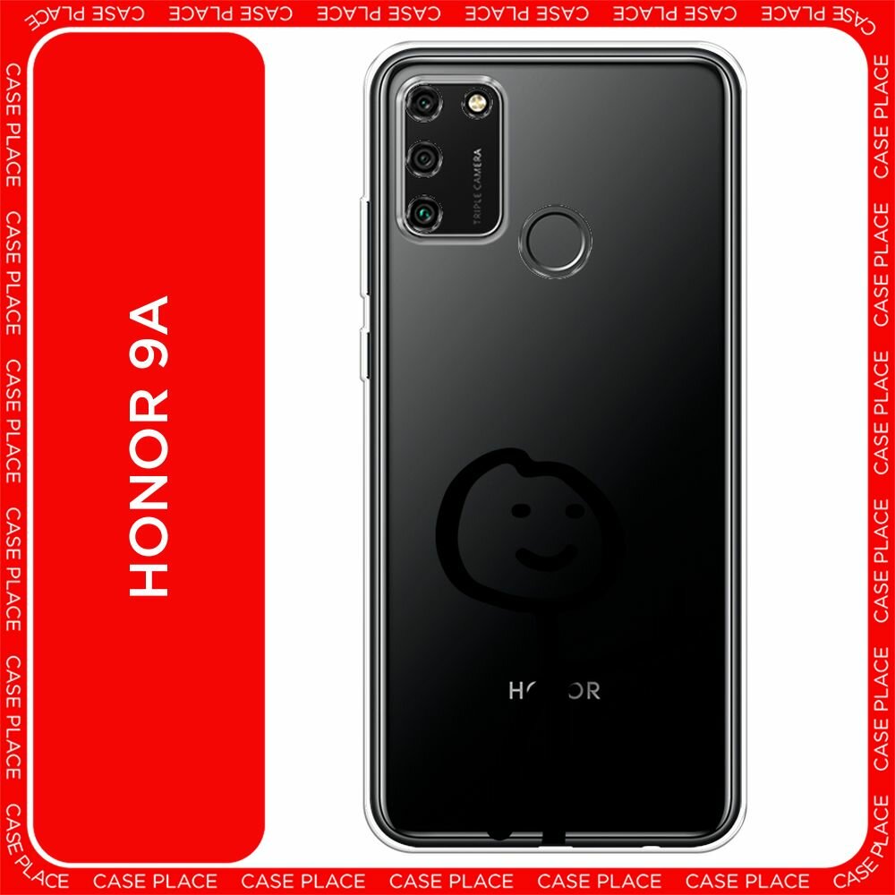 Чехол на Honor 9A / Хонор 9А с принтом "Неприличный человечек чёрный", прозрачный