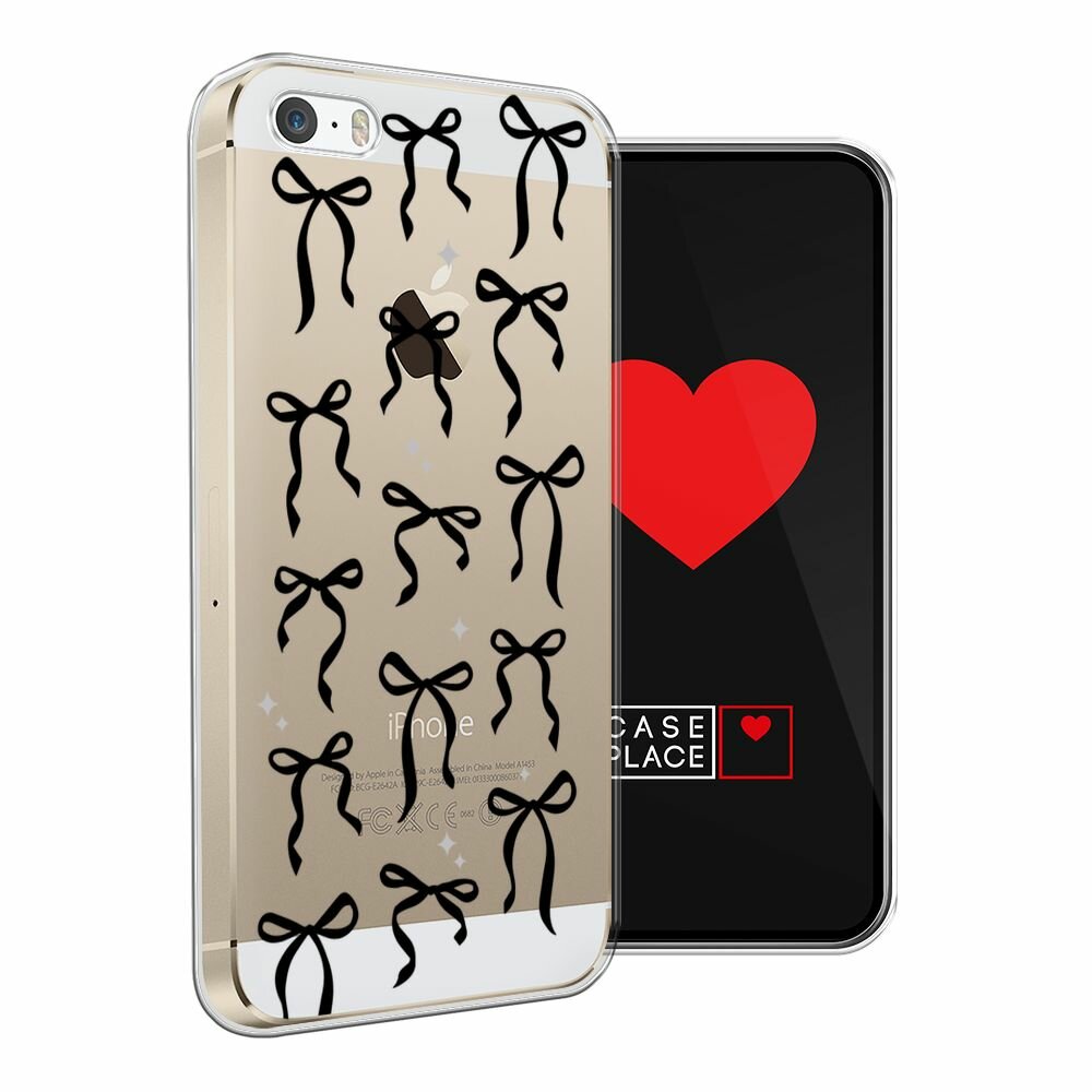 Чехол на Apple iPhone 5/5S/SE / Айфон 5/5S/SE с принтом "Black bows", прозрачный — фото 1