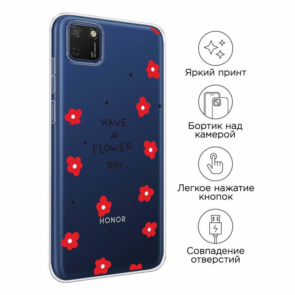 Чехол на Honor 9S/Huawei Y5p / Хонор 9S/Хуавей Y5p с принтом "Have a flower day 2", прозрачный — фото 1