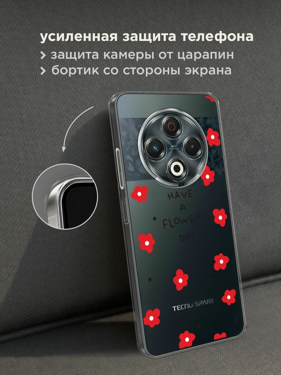Чехол на Tecno Spark 30 / Текно Спарк 30 с принтом "Have a flower day 2", прозрачный — фото 1