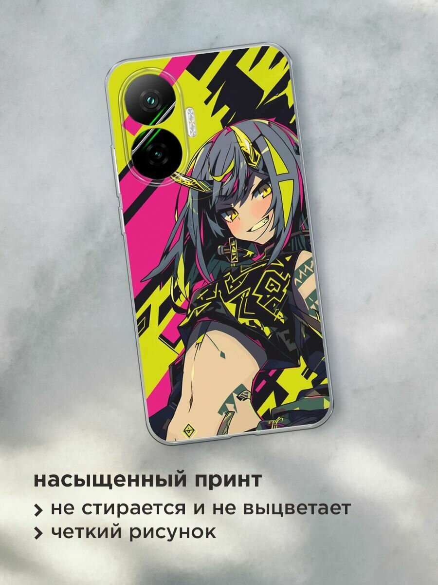 Чехол на Poco F7 / Поко F7 с принтом "Девушка в кибер костюме" — фото 1