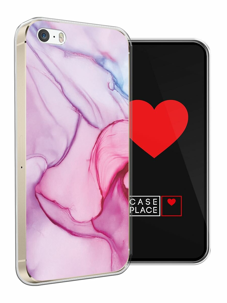 Чехол на Apple iPhone 5/5S/SE / Айфон 5/5S/SE с принтом "Розовые мраморные разводы" — фото 1
