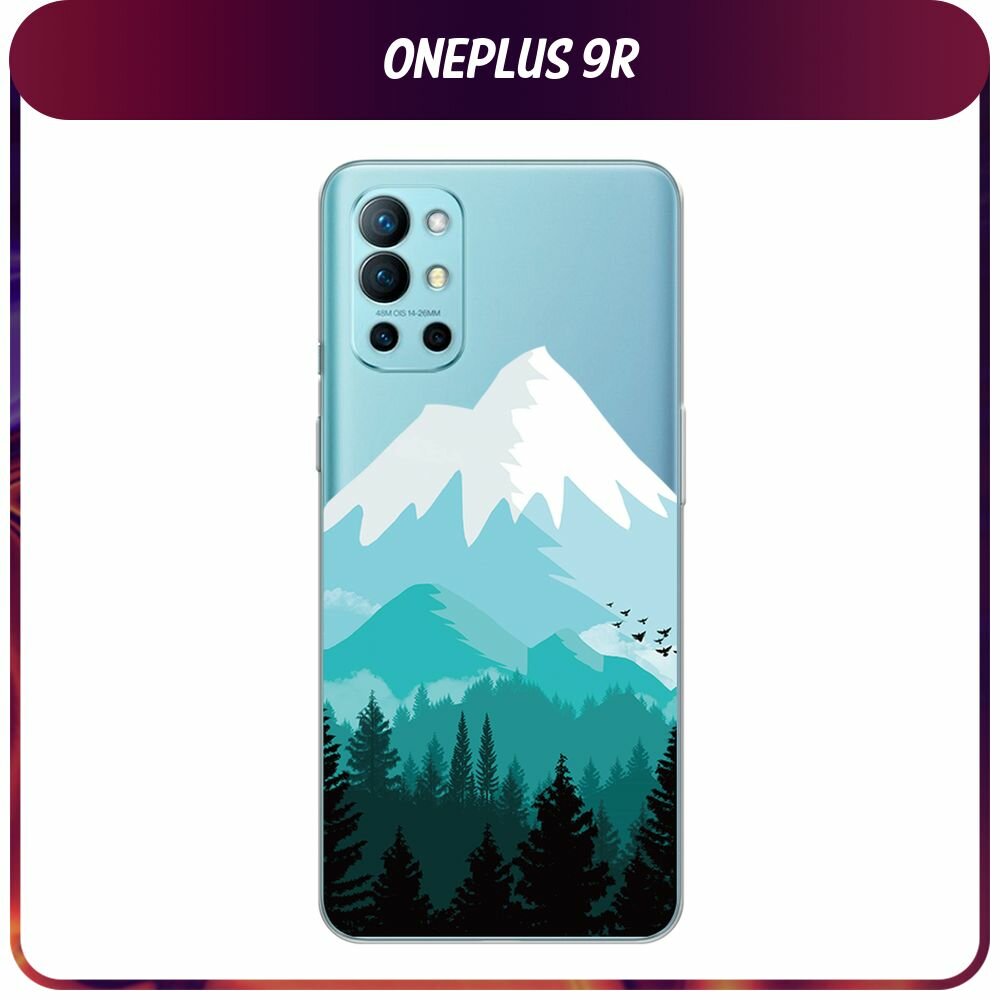 Чехол на OnePlus 9R / ВанПлас 9R с принтом "Синяя снежная гора", прозрачный