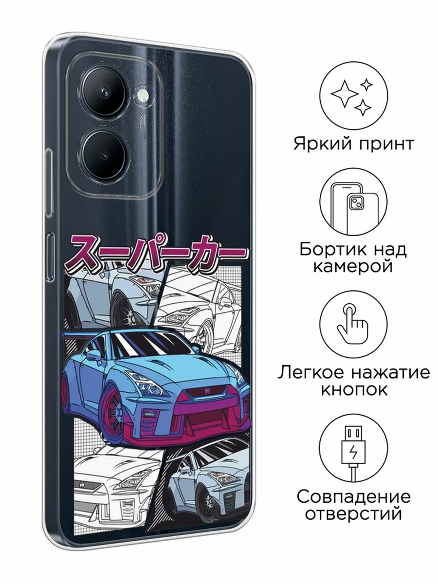 Чехол на Realme C33 / Реалми С33 с принтом "JDM коллаж", прозрачный — фото 1