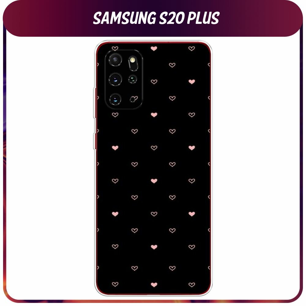 Чехол на Samsung Galaxy S20 + / Самсунг Галакси S20 Плюс с принтом "Черный фон и сердечки"