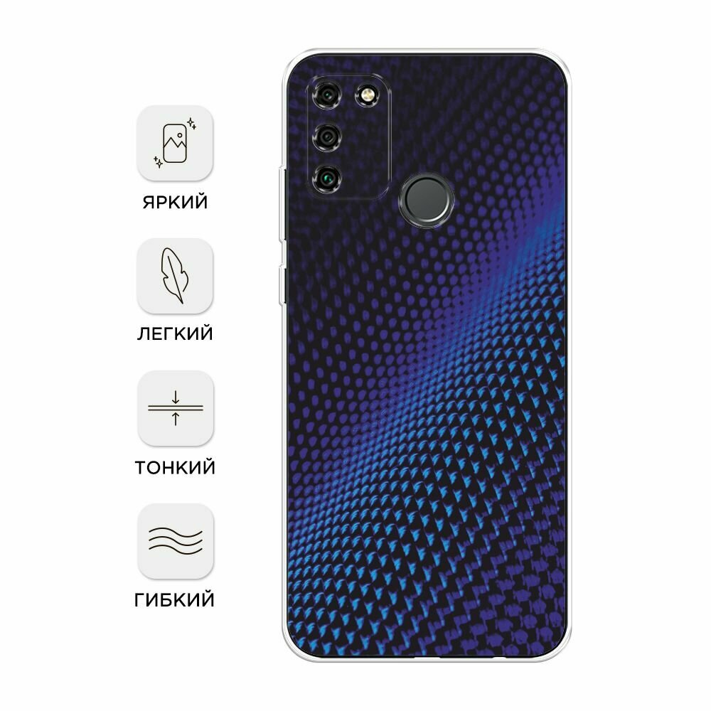 Силиконовый чехол на Honor 9A / Хонор 9А с принтом "Синий карбон" — фото 1