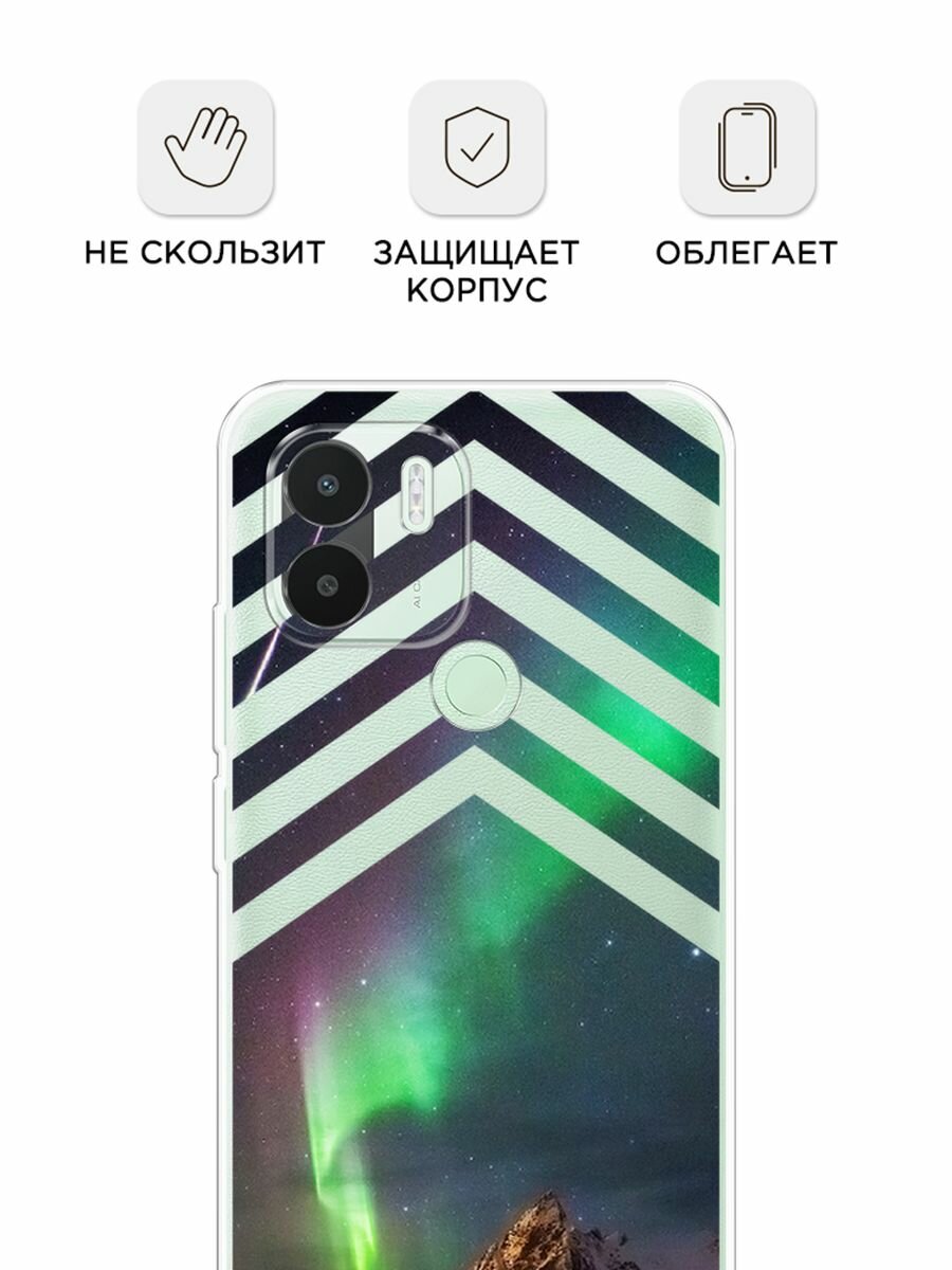 Чехол на Xiaomi Redmi A1+/Redmi A2+/Poco C51/C50 / Редми A1+ с принтом северное сияние, прозрачный — фото 1