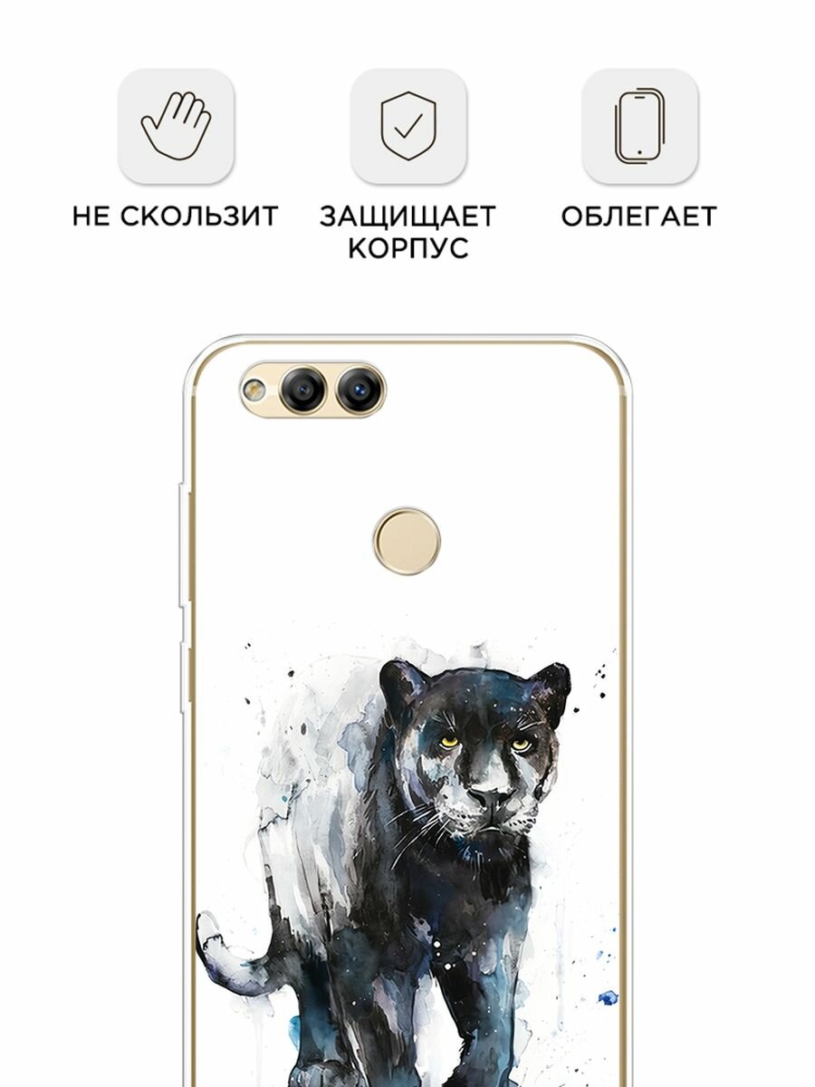 Силиконовый чехол на Honor 7X / Хонор 7Х с принтом "Пантера арт 3" — фото 1