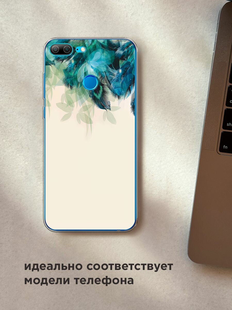 Чехол на Honor 9 Lite / Хонор 9 Лайт с принтом Перья голубого цвета — фото 1